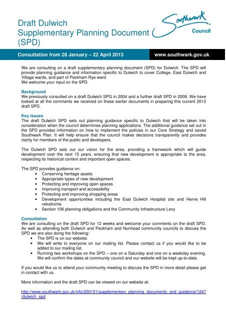 Draft Dulwich Supplementary Planning Document (SPD)
