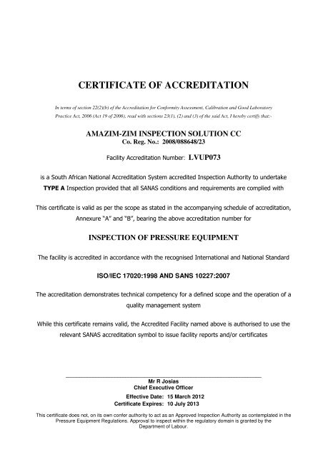 CERTIFICATE OF ACCREDITATION - Sanas