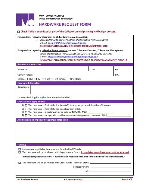 HARDWARE REQUEST FORM - Montgomery College