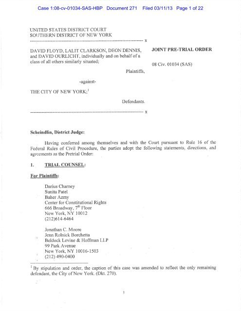 joint pre-trial order - SDNY Blog