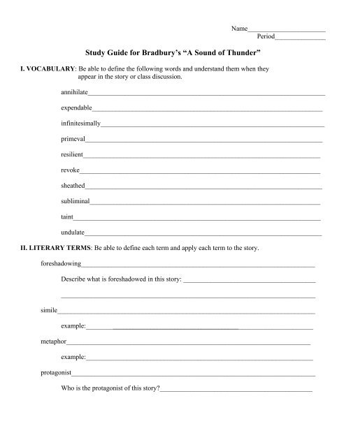 Study Guide for Bradbury's â A Sound of Thunderâ