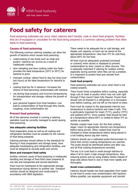 Factsheet: Food safety for caterers - NSW Food Authority