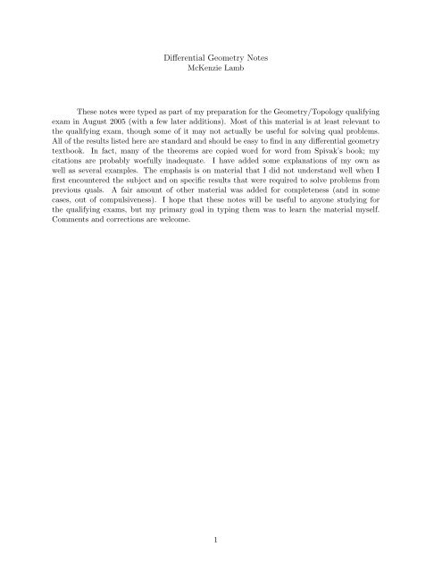 Differential Geometry Notes 2688