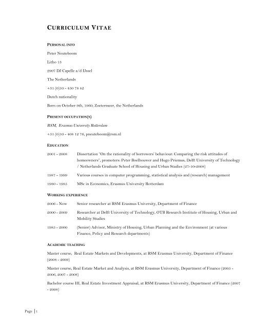 CURRICULUM VITAE - Rotterdam School of Management