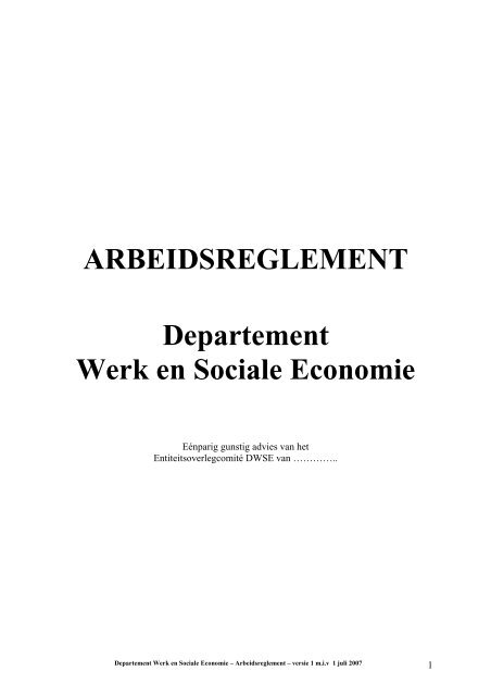 Arbeidsreglement DWSE - Bestuurszaken