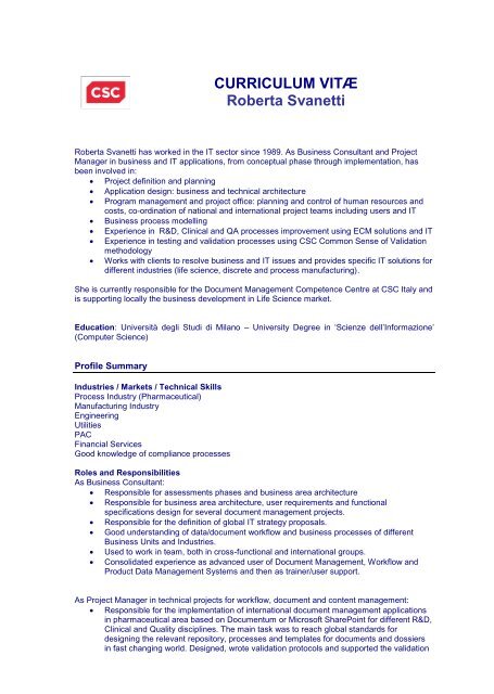 CSC EMEA standard Format CV - draft version - ePharma Day