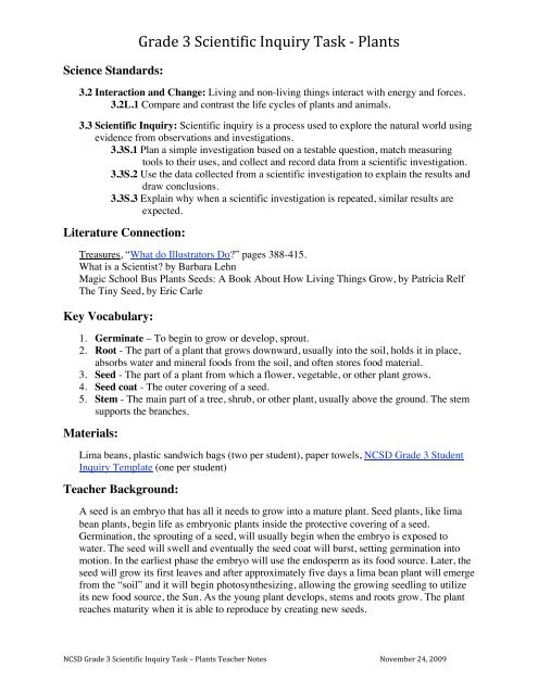 Grade 3 Scientific Inquiry Task â Plants
