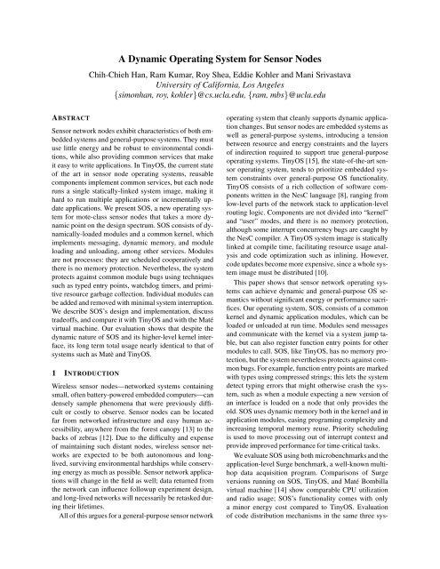 A Dynamic Operating System for Sensor Nodes - Stanford University