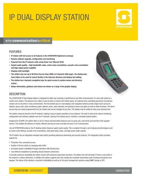 IP DuAl DISPlAy STATIon - Zenitel
