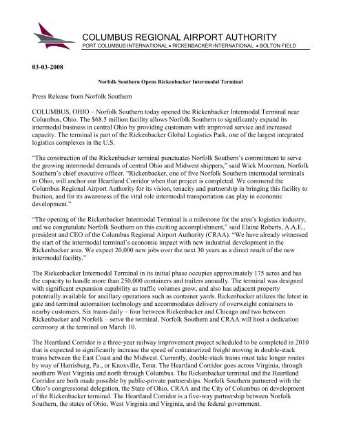 Norfolk Southern Opens Rickenbacker Intermodal Terminal