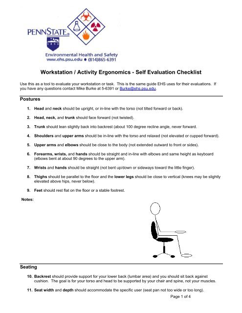 Workstation Ergonomic Evaluation Checklist