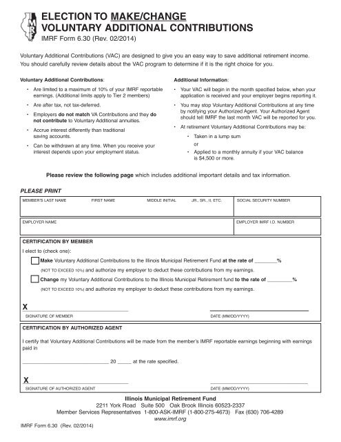 Form 6.30, â Election to Make Voluntary Additional Contributions - IMRF