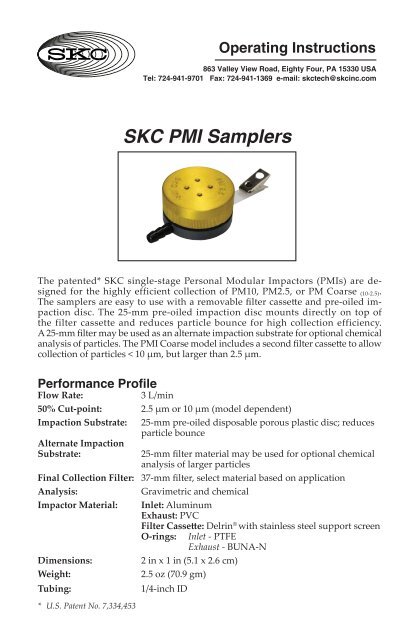 Personal Modular Impactors (PMI) Samplers Cat. No. 225 ... - SKC Inc.