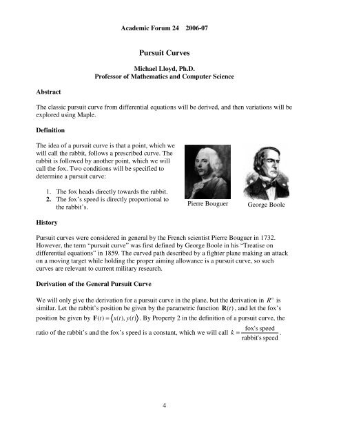 Pursuit Curves - MAA Sections - Mathematical Association of America