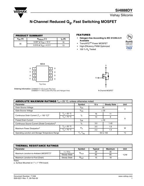 Si4888DY N-Channel Reduced Q , Fast Switching MOSFET - Vishay