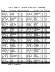 Printable Regular Schedule - Toronto Maple Leafs