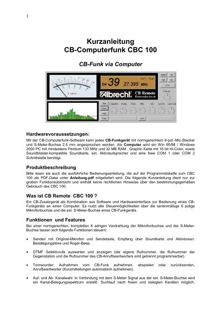 Kurzanleitung CB-Computerfunk CBC 100 - Alan-Albrecht Service ...
