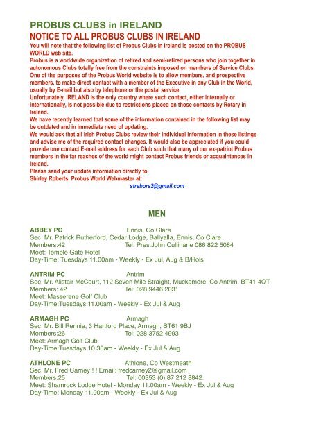 Probus Clubs in Ireland - World Probus