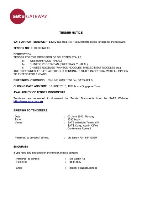 TENDER NOTICE - SATS