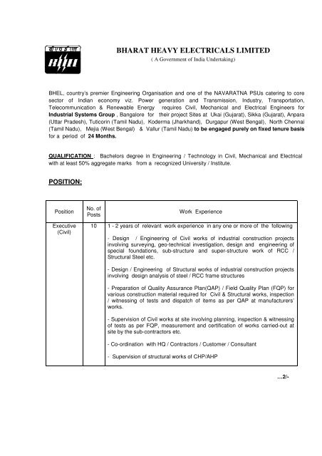 bharat heavy electricals limited - BHEL - Industrial Systems Group