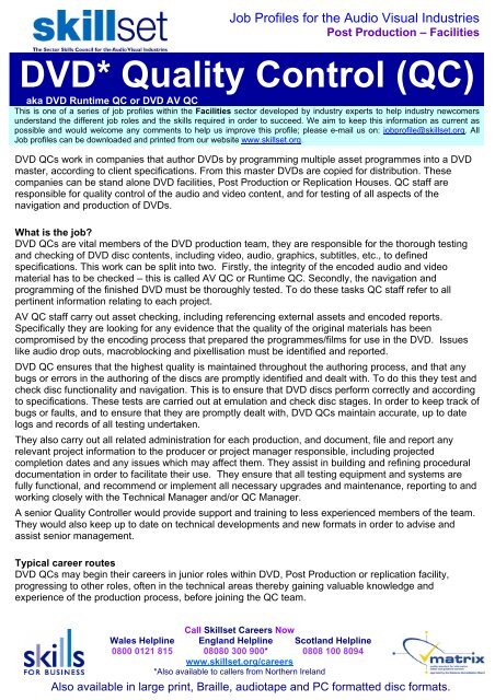 DVD Quality Control - Post Production - Skillset