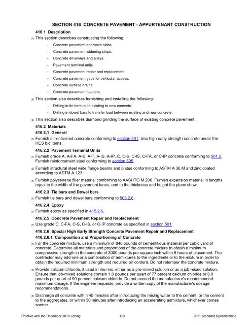 11 Spec - Section 416 Concrete Pavement - Appurtenant Construction