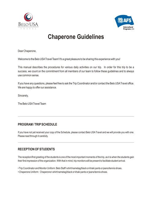 chaperones Guidelines - AFS Wiki