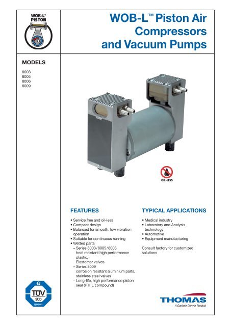 WOB-Lâ ¢ Piston Air Compressors and Vacuum Pumps - Rtpumps.ch