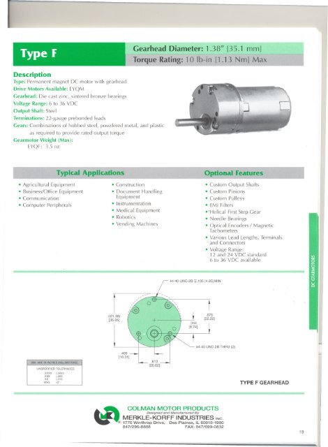Type F Gearhead Diameter