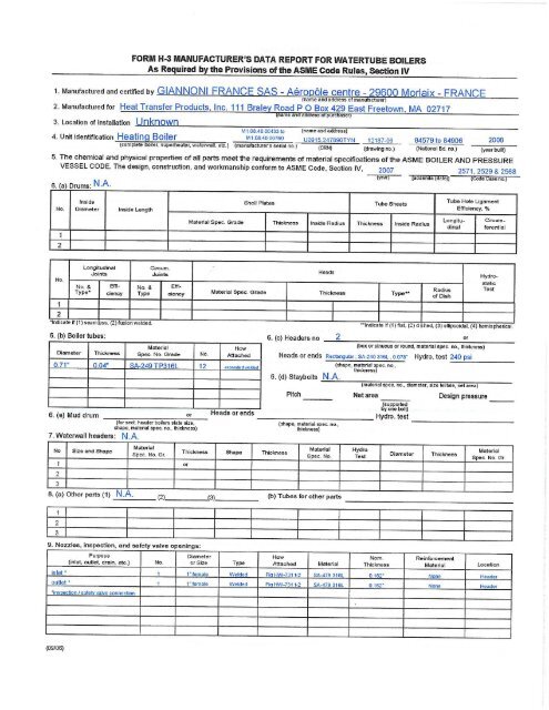 FORM lH-3 MANUFACTURER'S DATA REPORT FOR WATERTUBE ...