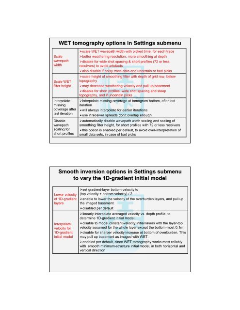 WET tomography options in