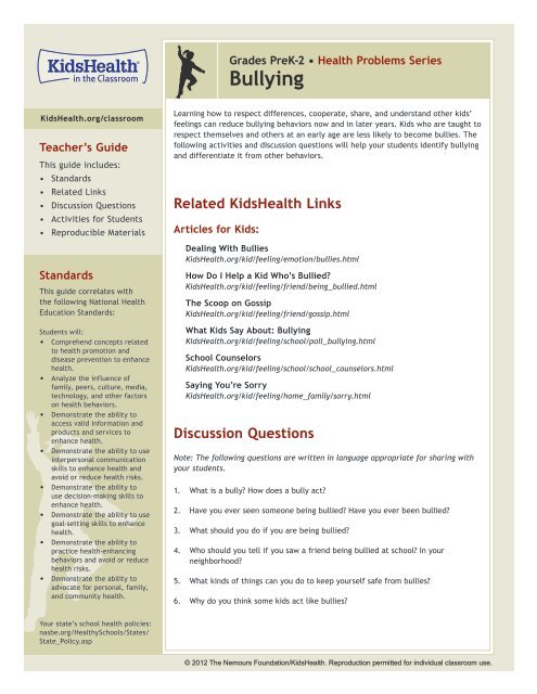 Bullying - KidsHealth in the Classroom