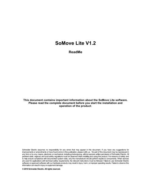 Schneider Electric SoMove Lite Software ReadMe - Steven ...