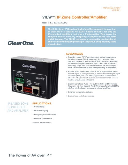 SL251 IP Zone Controller/Amplifier - ClearOne