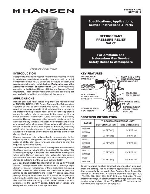 K109g Pressure Relief Valves - Hansen Technologies