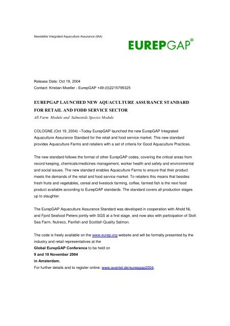 eurepgap launched new aquaculture assurance ... - GlobalGAP