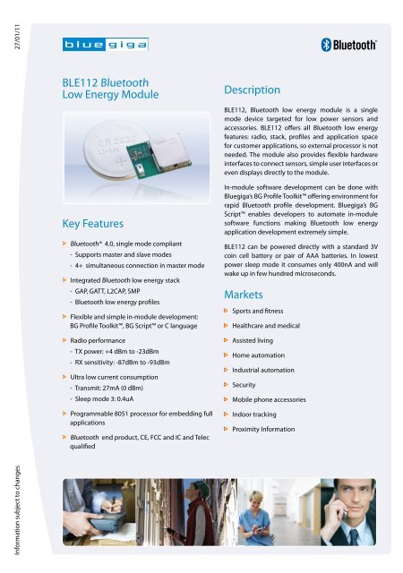 BLE112 Product Brief - Bluegiga Technologies