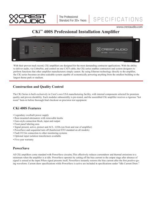 CKiâ ¢ 400S Professional Installation Amplifier - Crest Audio