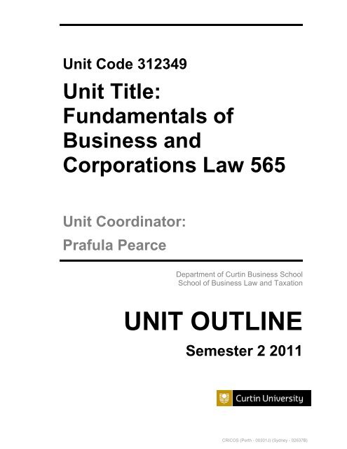 UNIT OUTLINE - Curtin Business School