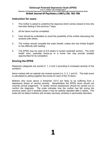 Edinburgh Postnatal Depression Scale (EPDS) SCORING