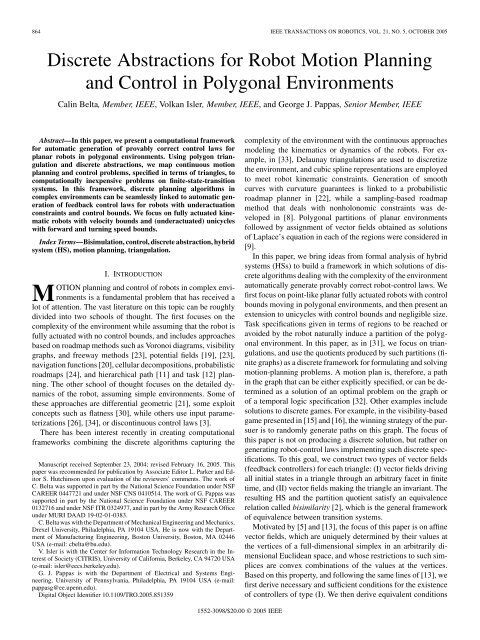 Discrete Abstractions for Robot Motion Planning ... - Boston University
