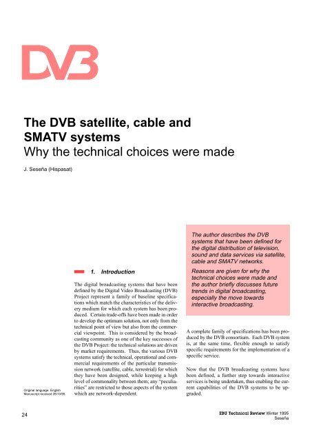 The DVB satellite, cable and SMATV systems Why ... - EBU Technical