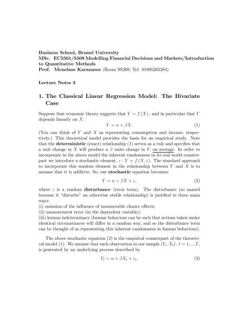 1. The Classical Linear Regression Model: The Bivariate Case