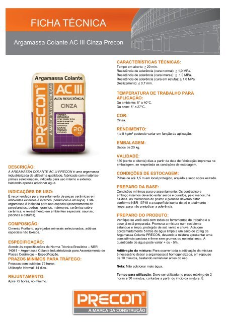 Argamassa Colante AC III Cinza Precon