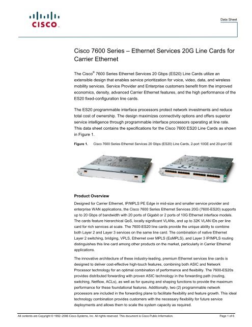Cisco 7600 Series â Ethernet Services 20G Line Cards for Carrier ...