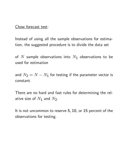 Chow forecast test: Instead of using all the sample observations for ...