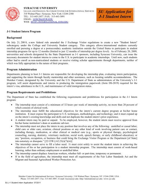 J-1 Student Intern Packet - Slutzker Center for International Services