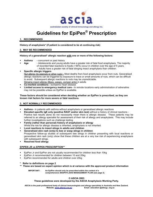 Guidelines for EpiPen Prescription