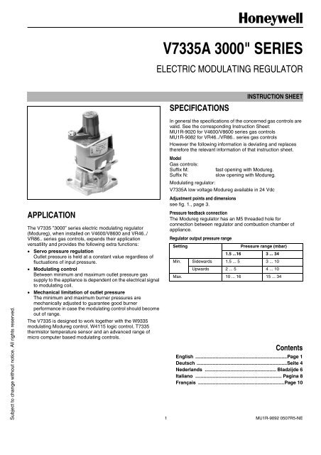 V7335A 3000" SERIES - Honeywell