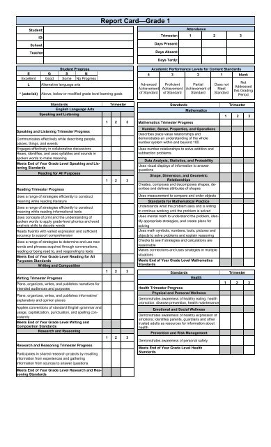 1st Grade Report Card